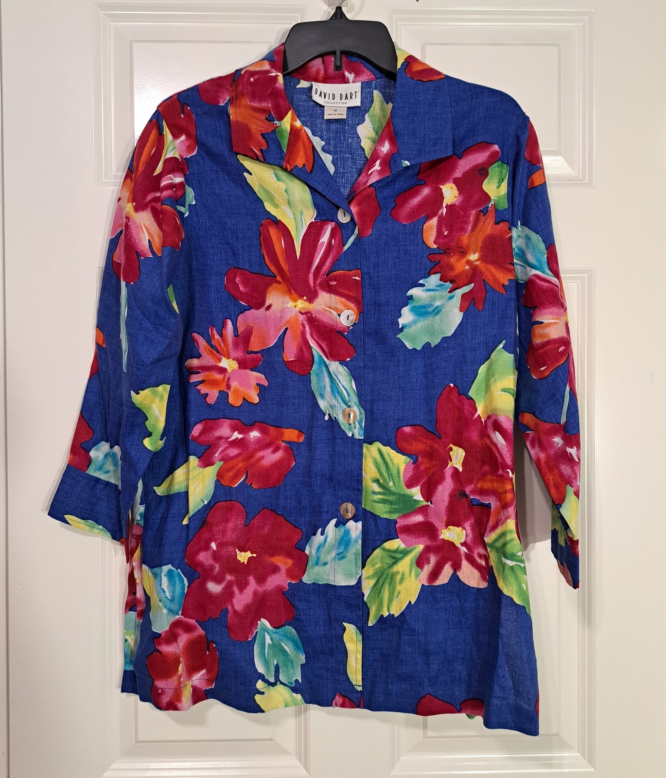 DAVID DART Bright Watercolor Floral Linen Tunic Top 3… - Gem