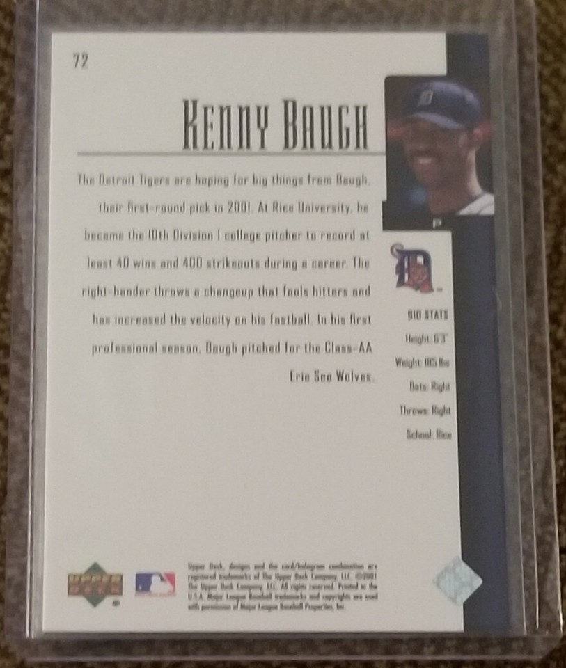 2001 Upper Deck Star Rookie #72 Kenny Baugh Detroit Tigers Baseball ...