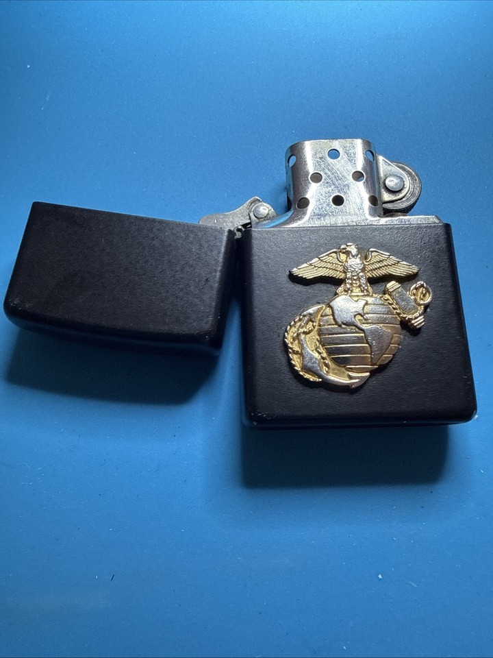 US Marine Corps Matte Black Zippo Wind Proof Lighter with Marine Emblem ...
