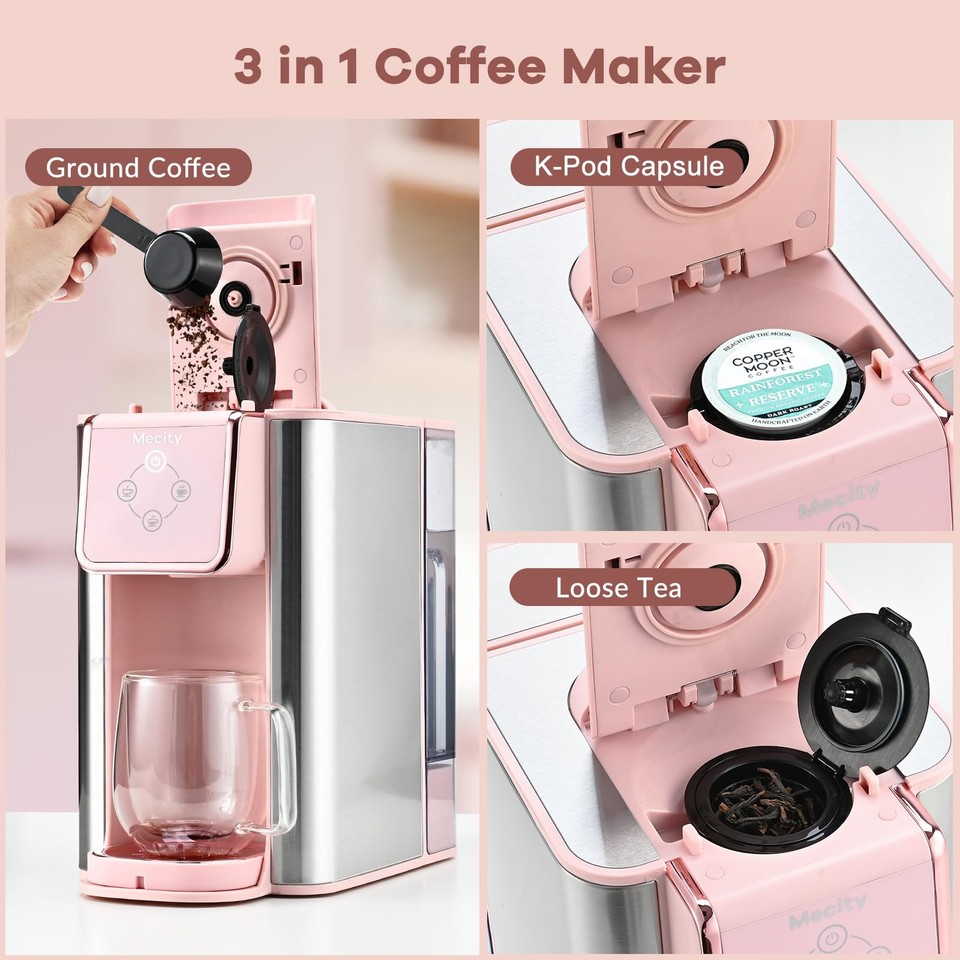 Pink Coffee Maker 3-in-1 Single Serve Coffee Machine, For Flat Bottom ...