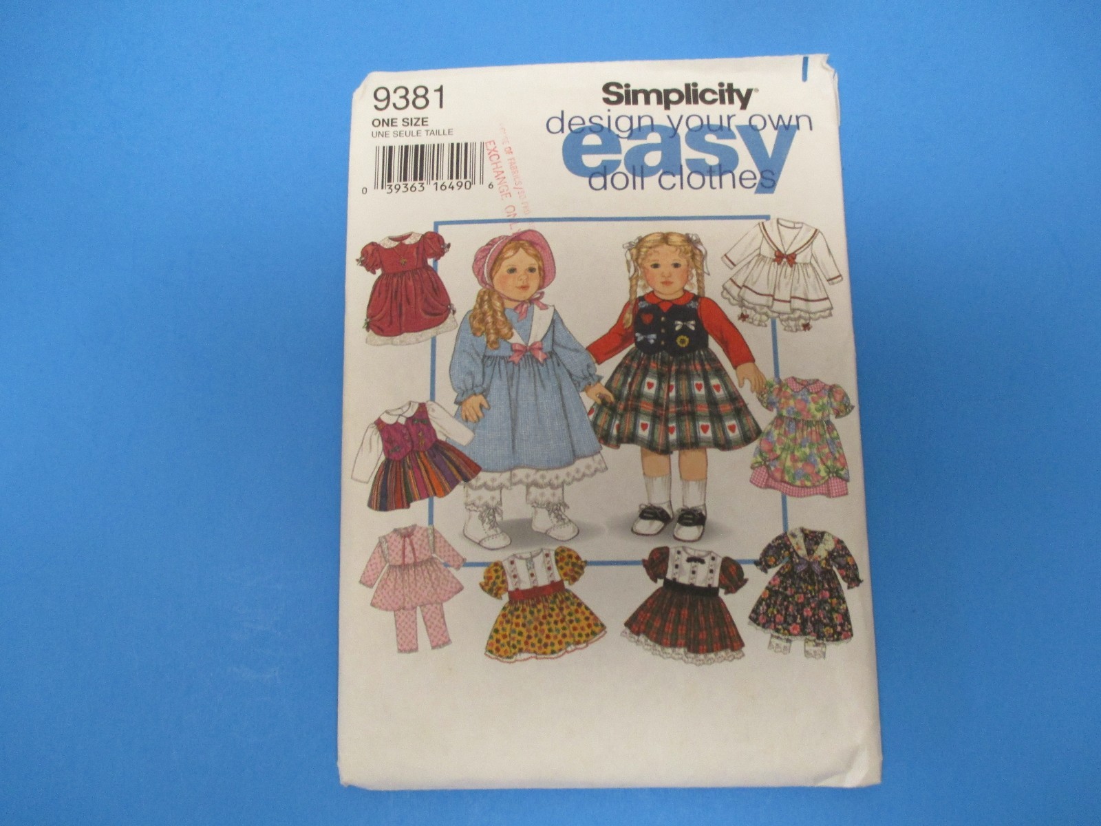 Vintage Sewing Pattern Simplicity 9381 One Size 14 Easy Doll Clothes 18 ...
