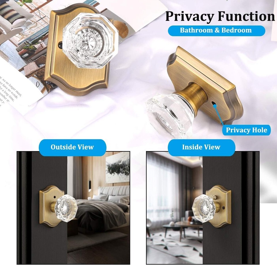 3 Pack Privacy Crystal Glass Door Knobs with Lock,Heavy Duty Door ...