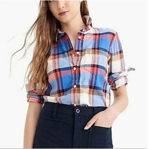 J. Crew Boy Shirt in Pacey Plaid Cotton Flannel Button Long Sleeve Size ...
