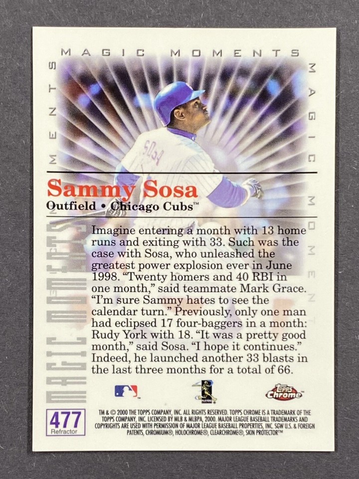2000 Topps Chrome SAMMY SOSA Magic Moments #477 REFRACTOR Chicago Cubs ...