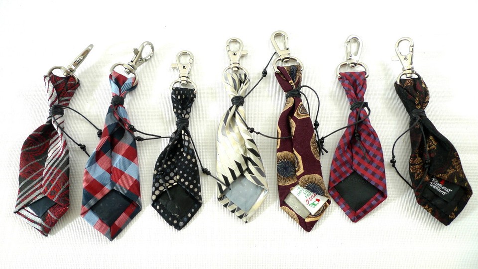 1 Handmade Men's Mini NECKTIE KEYCHAIN Zipper Pull Luggage ID Man Bag ...