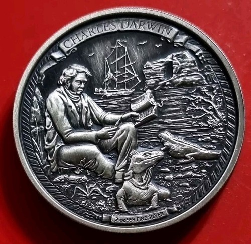 2016 Journeys of Discovery Charles Darwin 2oz Silver Antiqued Coin #817 ...