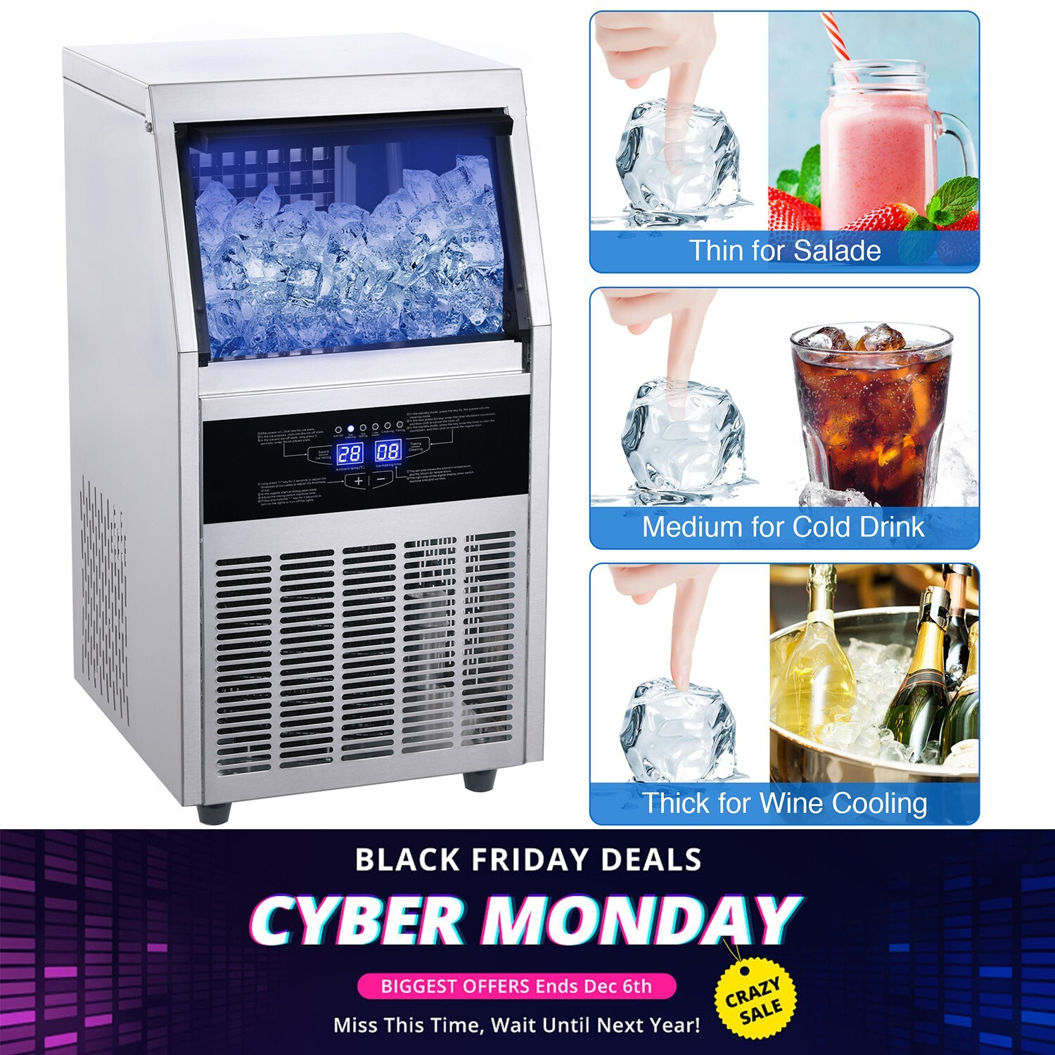 150lbs Commercial Ice Machine Bar Restaurant Home Ice Maker Cube Maker ...