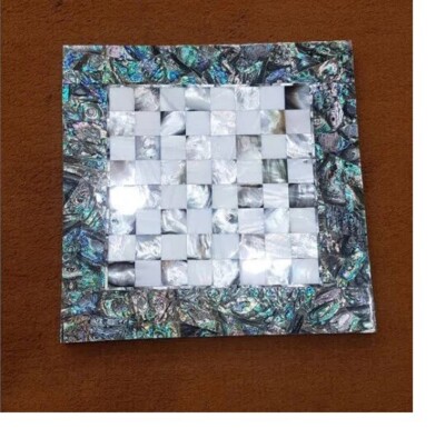 15" White Marble Chess Board Abalone Shell Inlay Handmade Chess Set ...