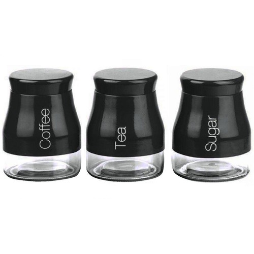 SET OF 3 KITCHEN STORAGE CANISTERS TEA COFFEE SUGAR JARS POTS ...