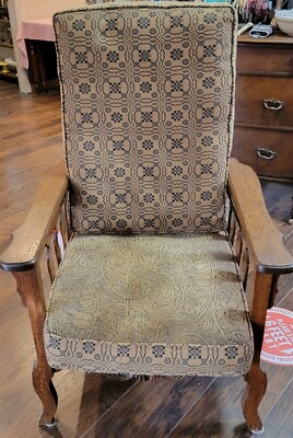 Antique Vtg Oak Upholstered (Original Horsehair Stuffing) Morris Chair ...