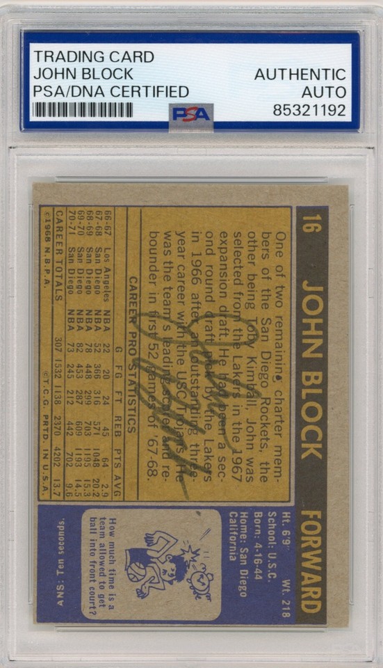 1971 TOPPS JOHN BLOCK #16 AUTOGRAPHED PSA / DNA CERTIFIED AUTO SIGNED ...