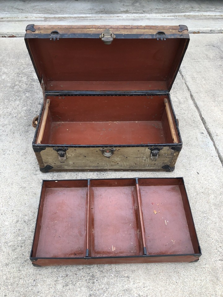 Antique WW1 US Army Military Soldier Lieutenant Steamer Trunk Vtg Lt ...