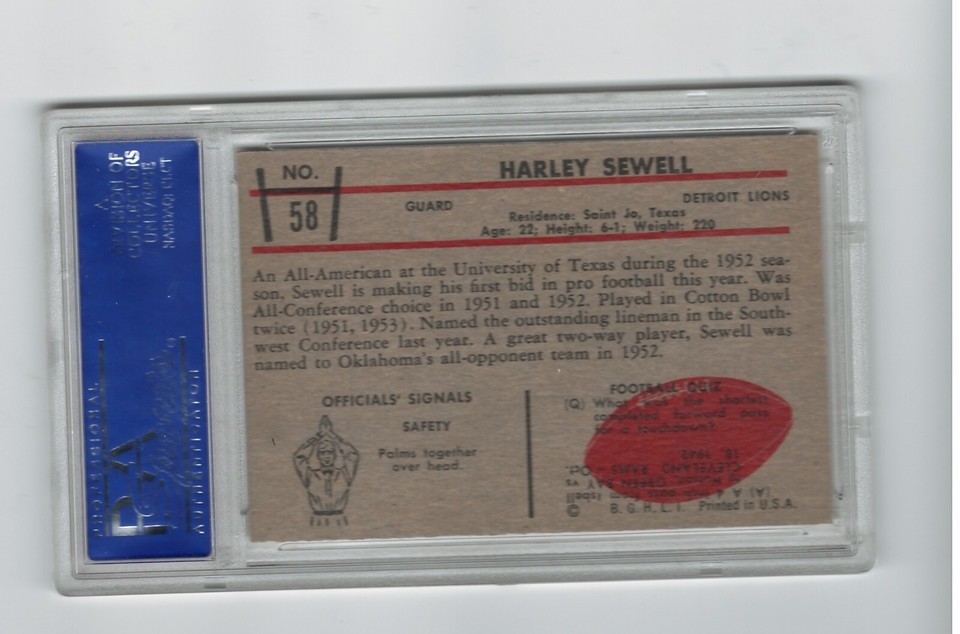 1953 Bowman - #58 - Harley Sewell - Lions - PSA 6 - 0394 | eBay