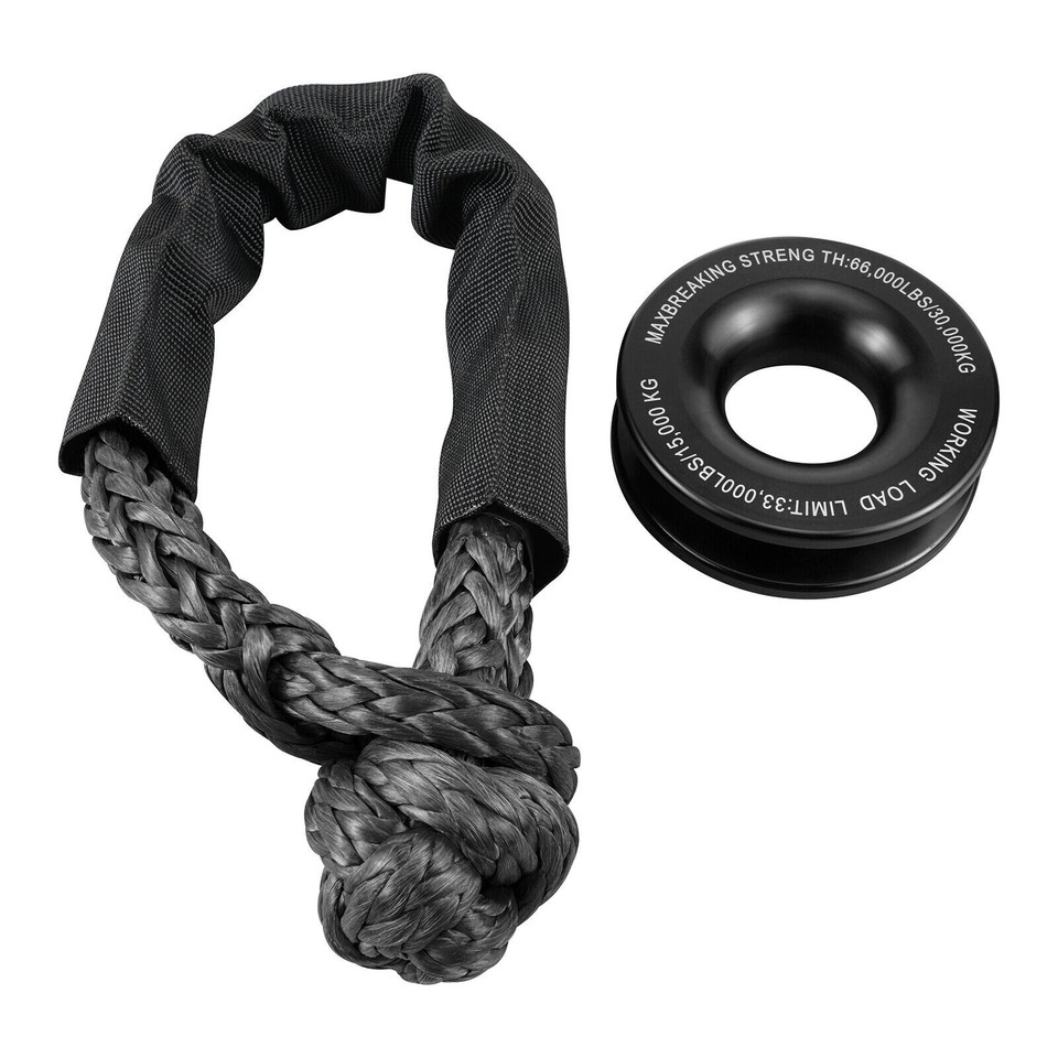 Heavy Duty Recovery Ring Snatch Block Pulley w/ Soft Shackle Tow Winch ...