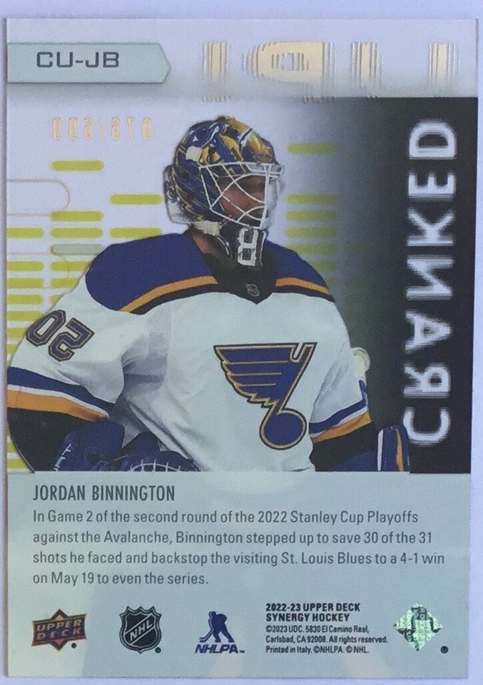 2022-23 UD Synergy ACETATE CRANKED UP #CU-JB JORDAN BINNINGTON #d /699 ...