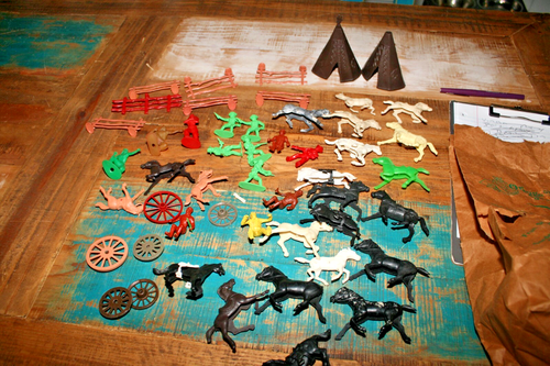 Vintage lot 50 plastic Tim Mee Marx Lido Western Cowboy Figures Horses ...