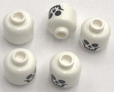 Lego 5 New White Minifigure Head Skull Standard Pattern Hollow Stud ...