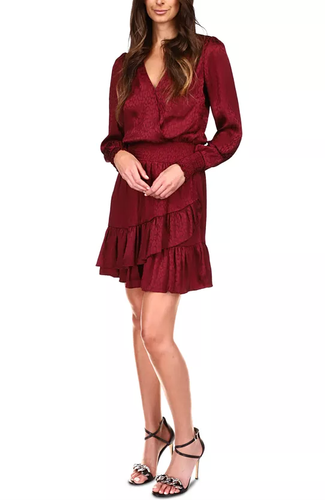 Michael Kors L19145 Women Petite Julia Dark Ruby Cheetah-Pattern Dress Size P/XS | eBay