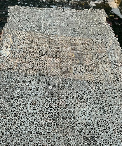 Antique Greek Lace needle point Linen~ textile table cloth lace | eBay