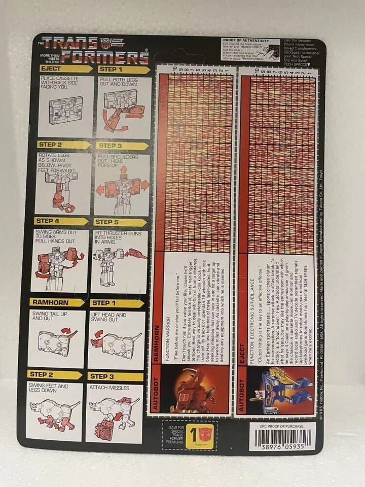 New Transformers G1 Autobots Cassettes Ramhorn Eject Reissue MISB 80's ...