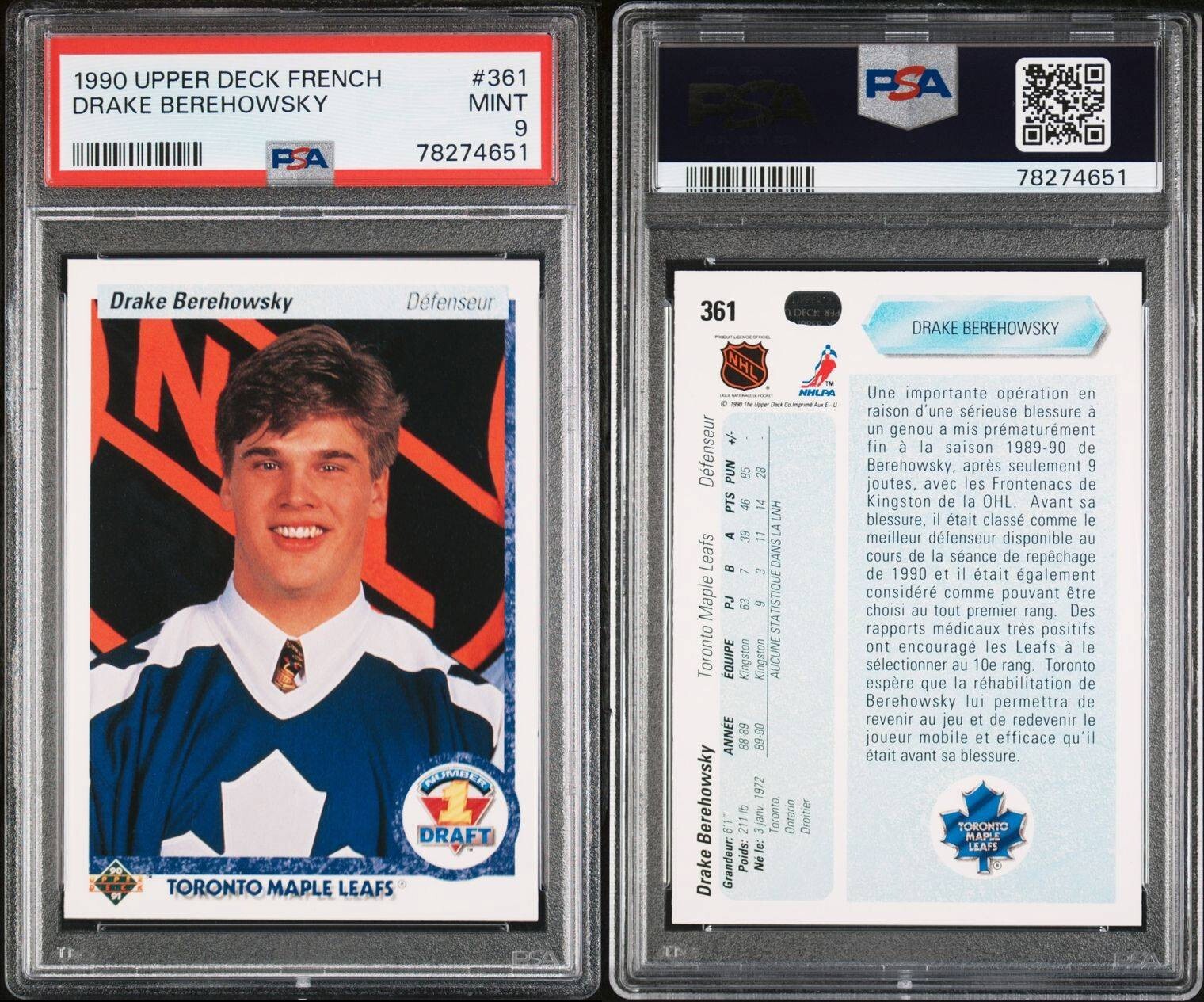 1990 Upper Deck French Drake Berehowsky Rookie PSA 9 MINT #361 | eBay