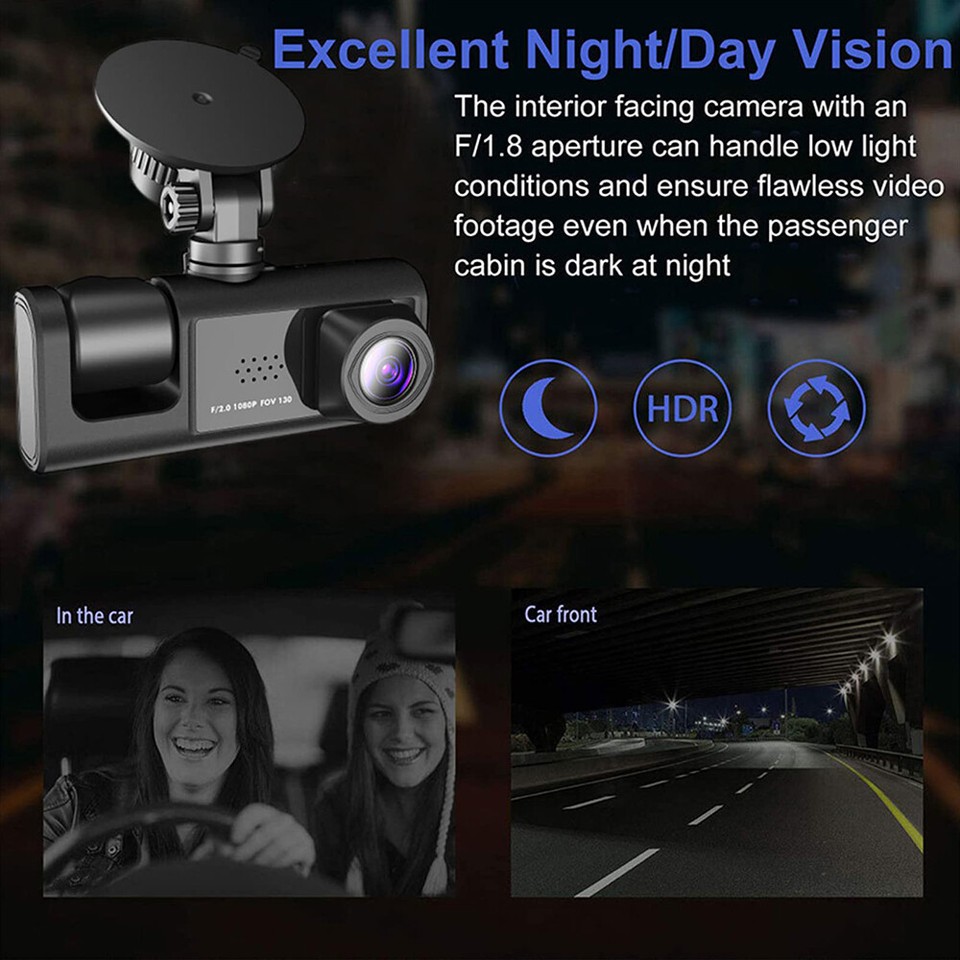 32GB Dash Cam for Car Security Camera Front & Rear & Inside Vehicle ...