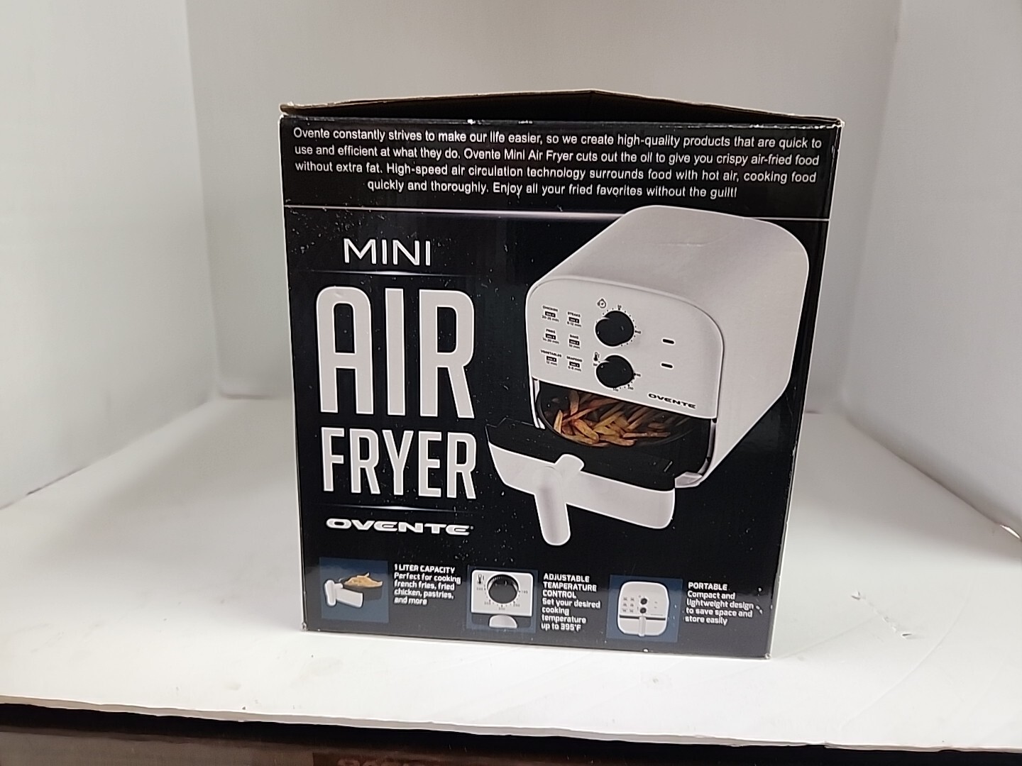 Ovente Compact Mini Air Fryer 1L/1.05Qt White, 195-395F, 700W, Timer ...