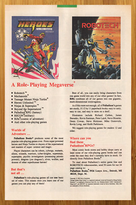 1992 Palladium Role Playing Games RPG Print Ad/Poster Robotech Heroes ...