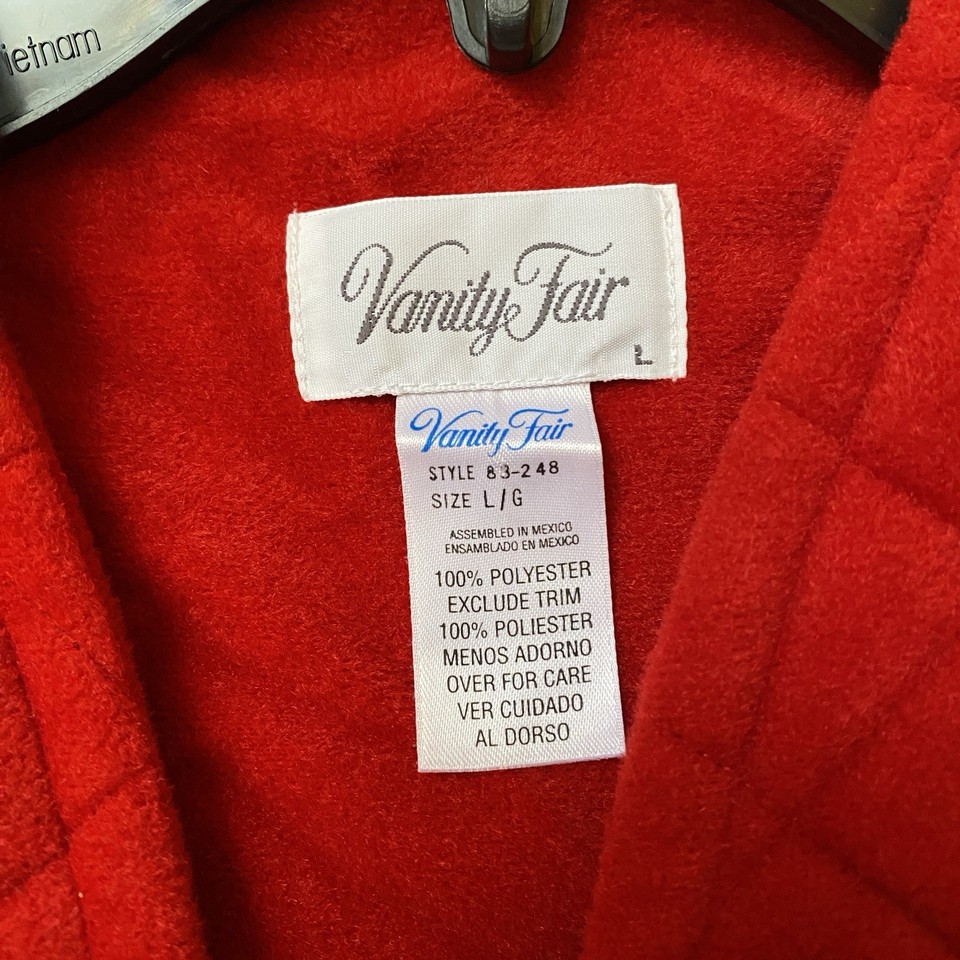Vtg Vanity Fair Ladies Red Fleece Robe-Full Zip-Gold/Blk Braid Trim ...