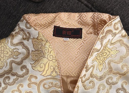Silk Brocade Jacket Mandarin Collar Lined Long Sleeve Asian Oriental ...