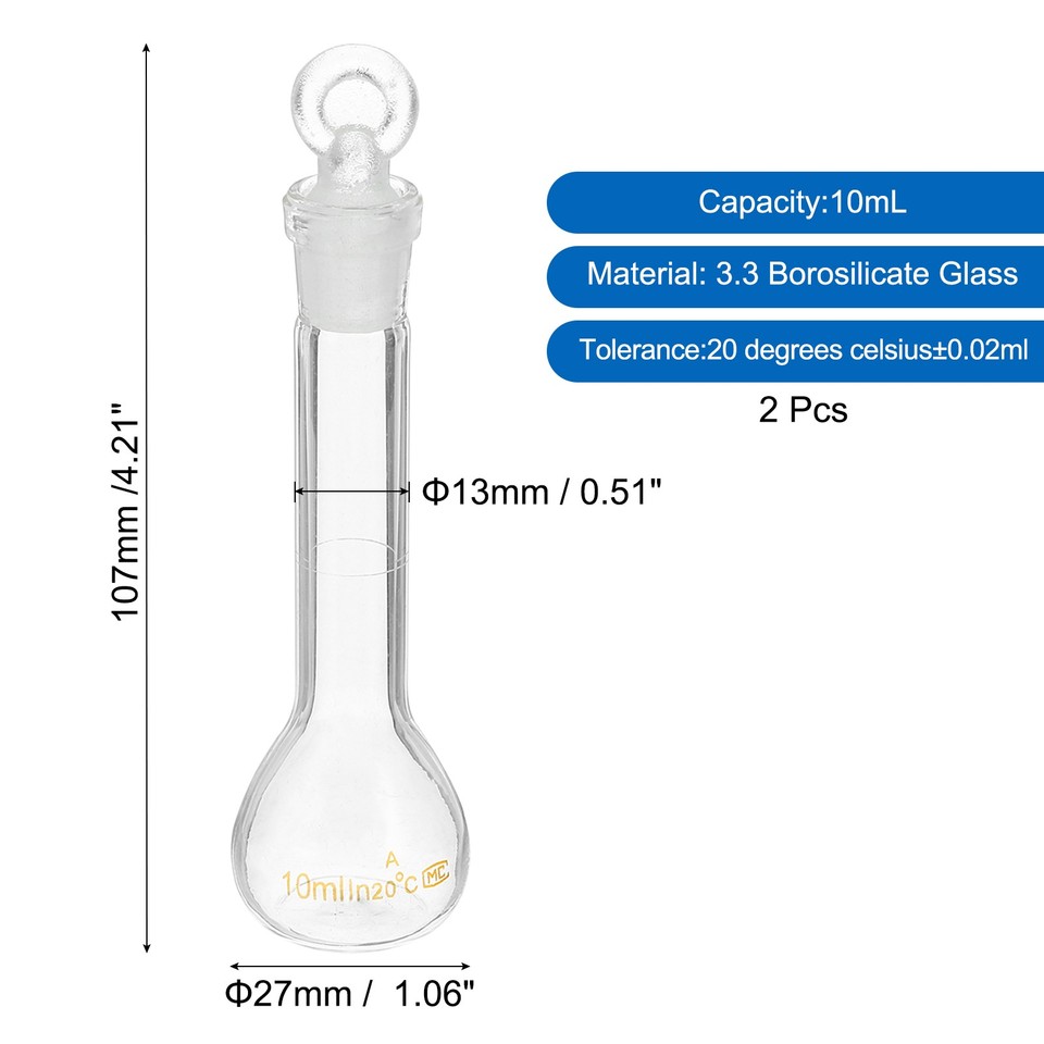 10ml 2Pcs 3.3 Borosilicate Glass Volumetric Flask with Glass Stopper ...