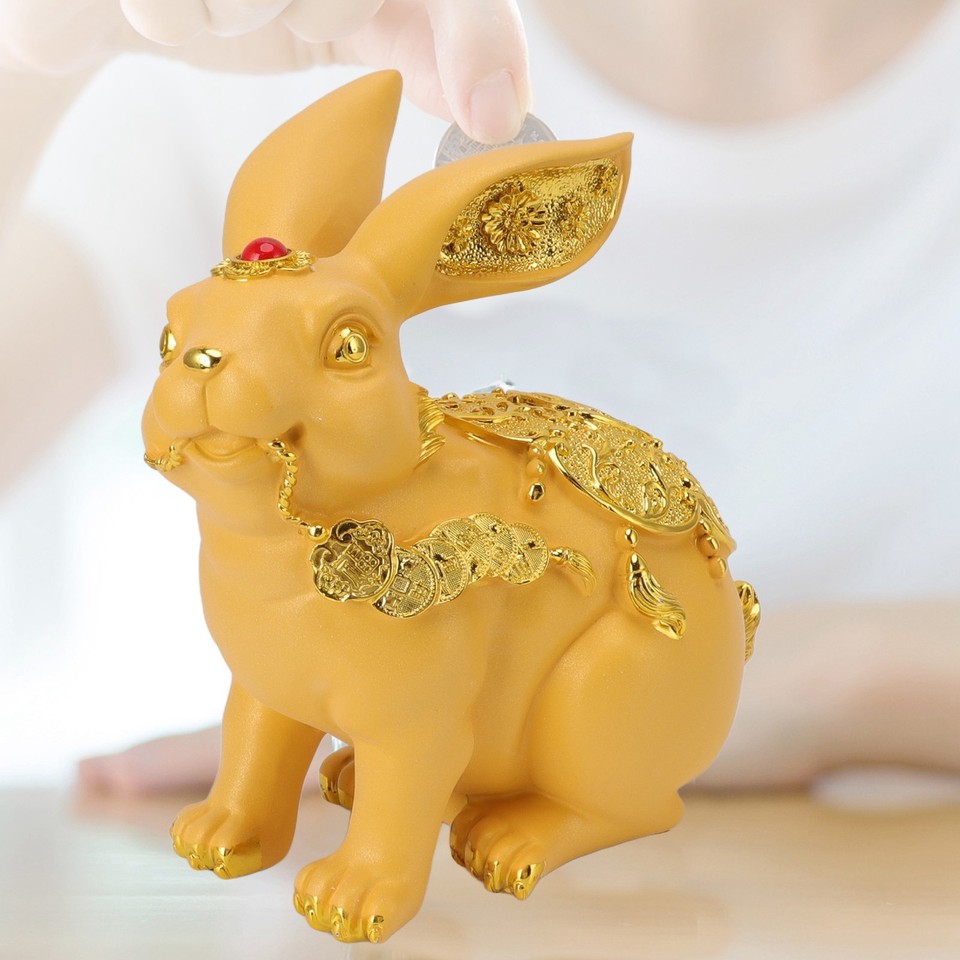 Rabbit Money Box Handcrafted Cute Decorative Ornament Resin Figurine ...