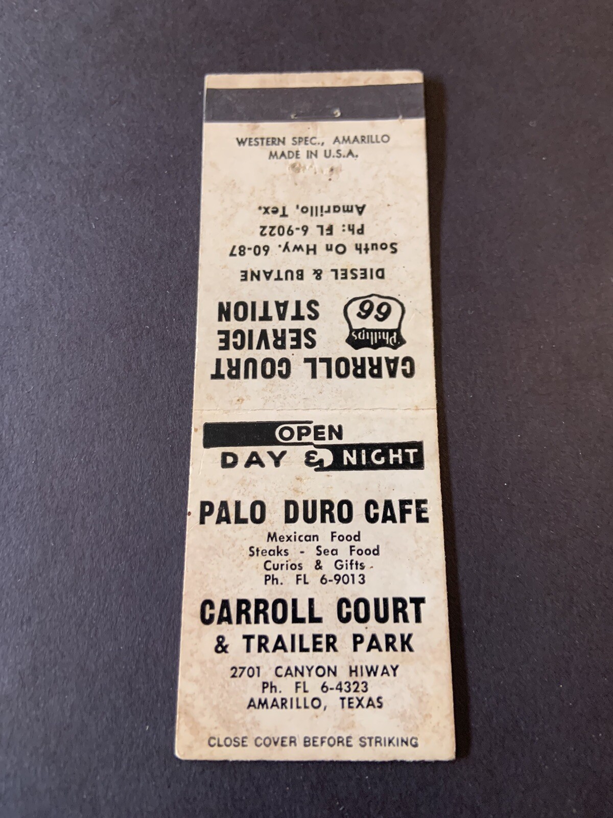 Vintage Texas Matchbook: “Carroll Court Service Station” Amarillo, TX ...
