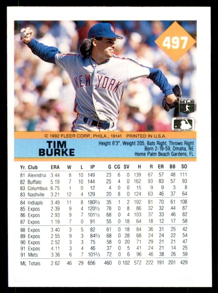 1992 Fleer Tim Burke Baseball Cards #497 | eBay