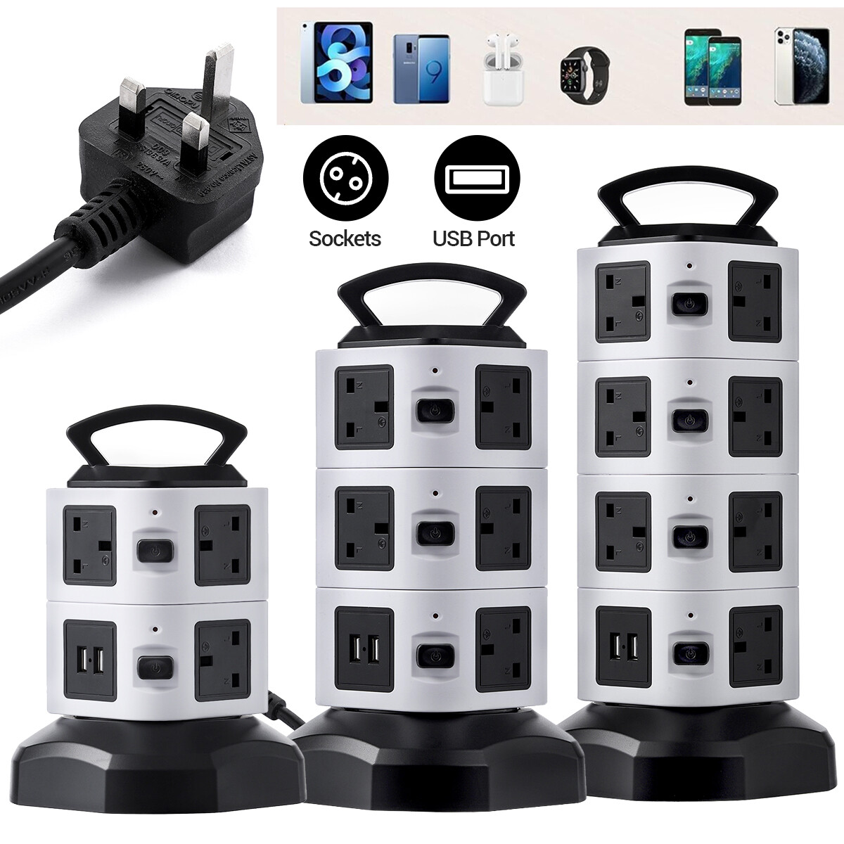 Power Smart Tower Smart Power Strip With USB 12 Way Multi Socket