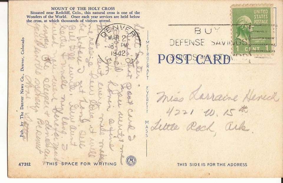 Postcard CO Redcliff Colorado Mount of the Holy Cross 1942 Vintage C15 ...