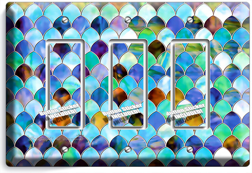 MERMAID TAIL FISH SCALES STAINED GLASS LOOK LIGHT SWITCH OUTLET WALL ...