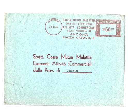 SP223) TIMBRO ROSSO MECCANICO EMA ANCONA PESARO STORIA POSTALE | eBay.de