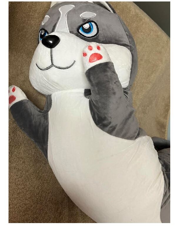 Mewaii Long Dog Plush Kawaii Body Pillow, 44” Cute Gray Dog Stuffed ...