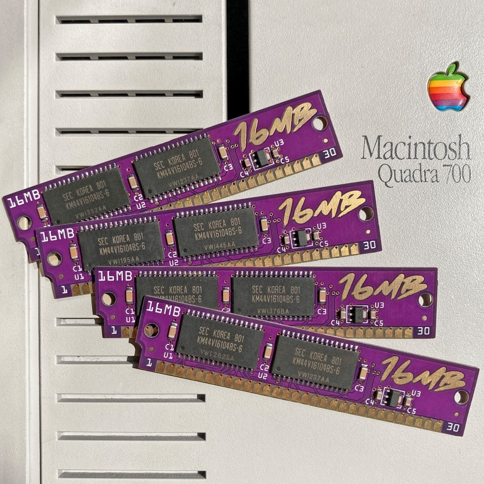 4pcs PurpleRAM new 64MB kit (4x16MB) 60ns 30pin SIMM low profile memory ...