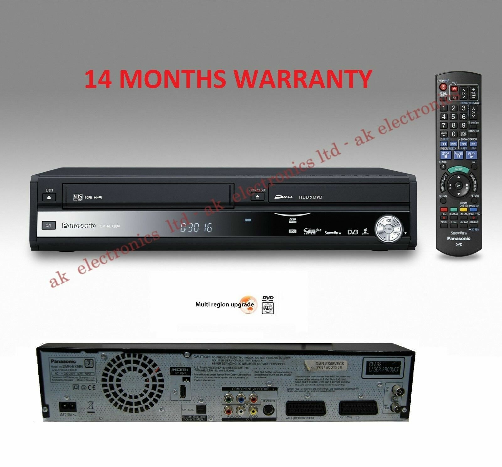 Multiregion Panasonic DMR-EX98V DVD/VHS 250GB HDD Combi Recorder VCR ...