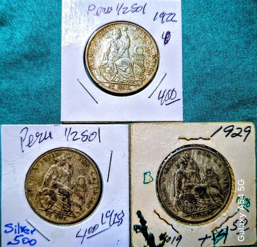1922, 1928 & 1929 Peru SILVER 1/2 Sol Coins Lot of 3 Coins | eBay
