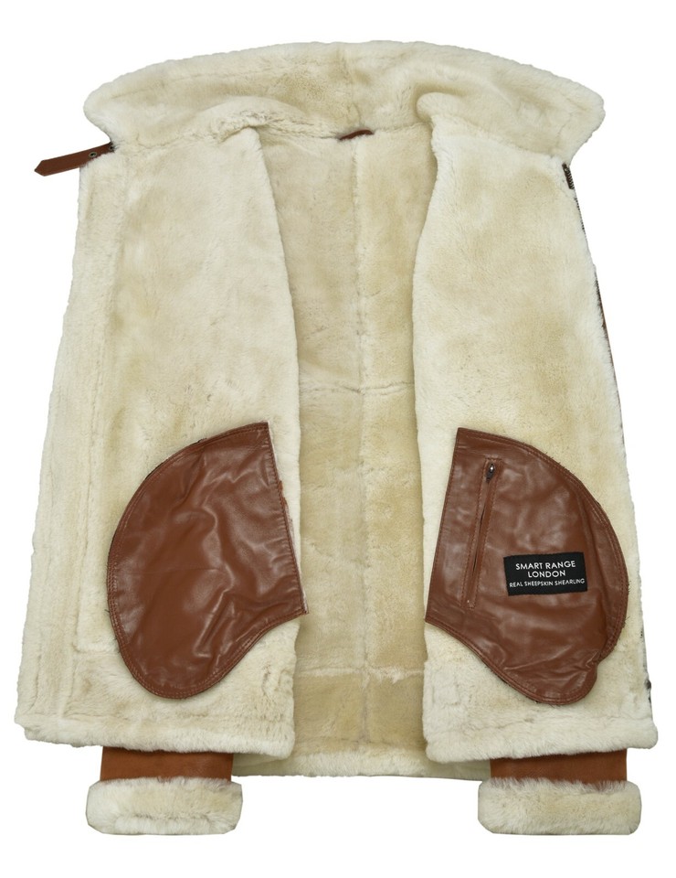 Men’s B3 Shearling Sheepskin Jacket Tan Whisky Beige Fur Bomber Pilot ...