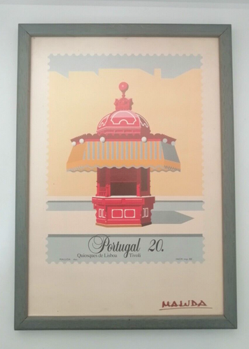 Maluda Artist Autorized INCM Printing "Lisbon - Kiosk Tivoli" Framed ...