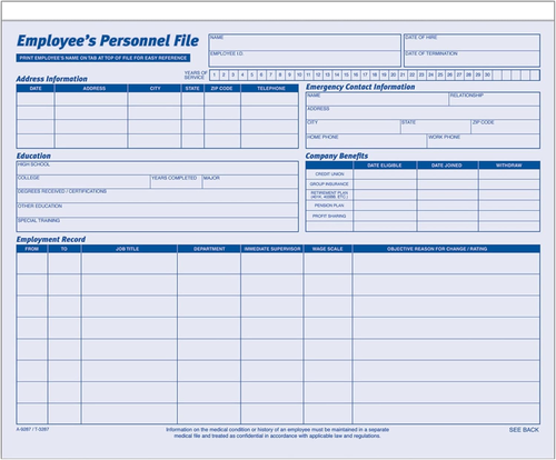 Employees Personnel File Folder, Heavy Card Stock, 11-3/4 X 9-1/2 ...