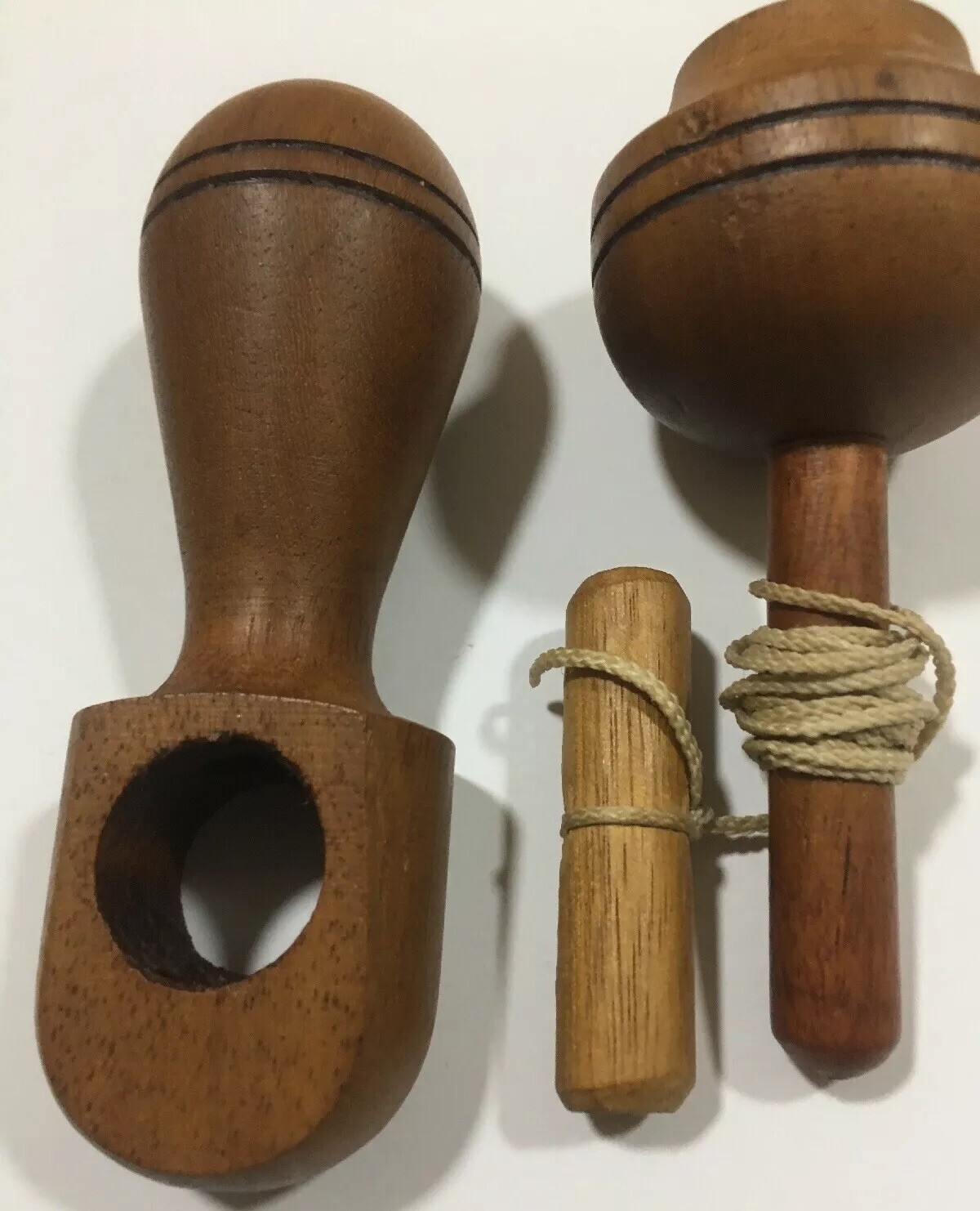 Wooden String Pull Toy. Spinning Top Game Vintage Wooden Reproduction ...