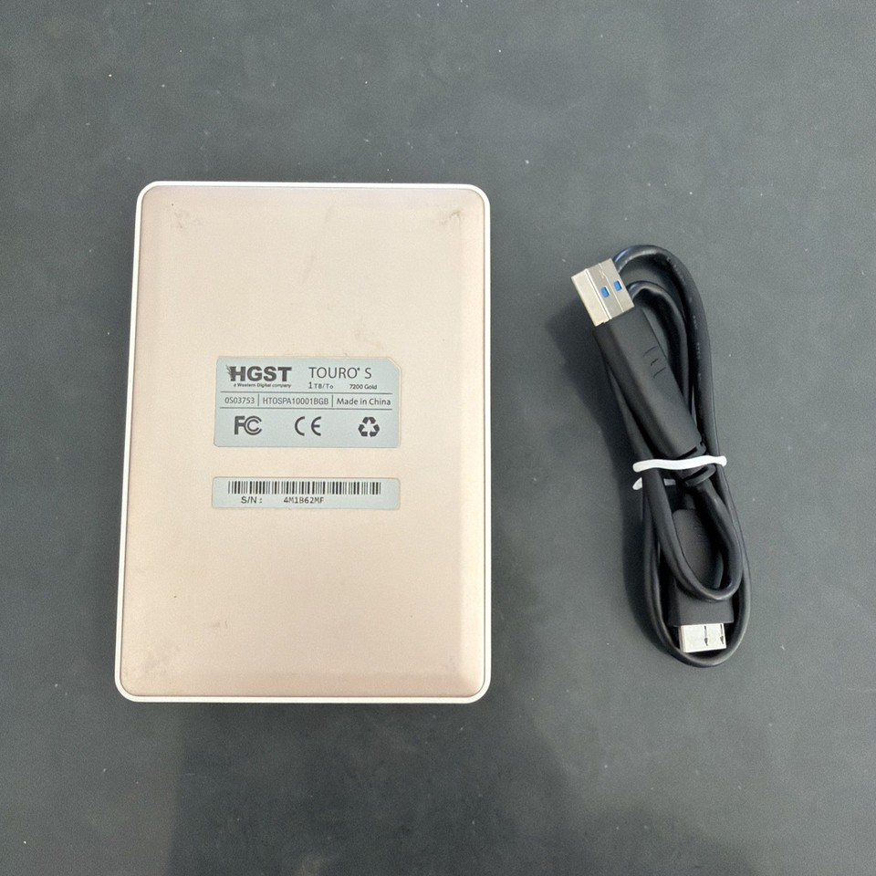 HGST Touro S 1TB 7200RPM USB 3.0 Portable External Hard Drive Gold w ...