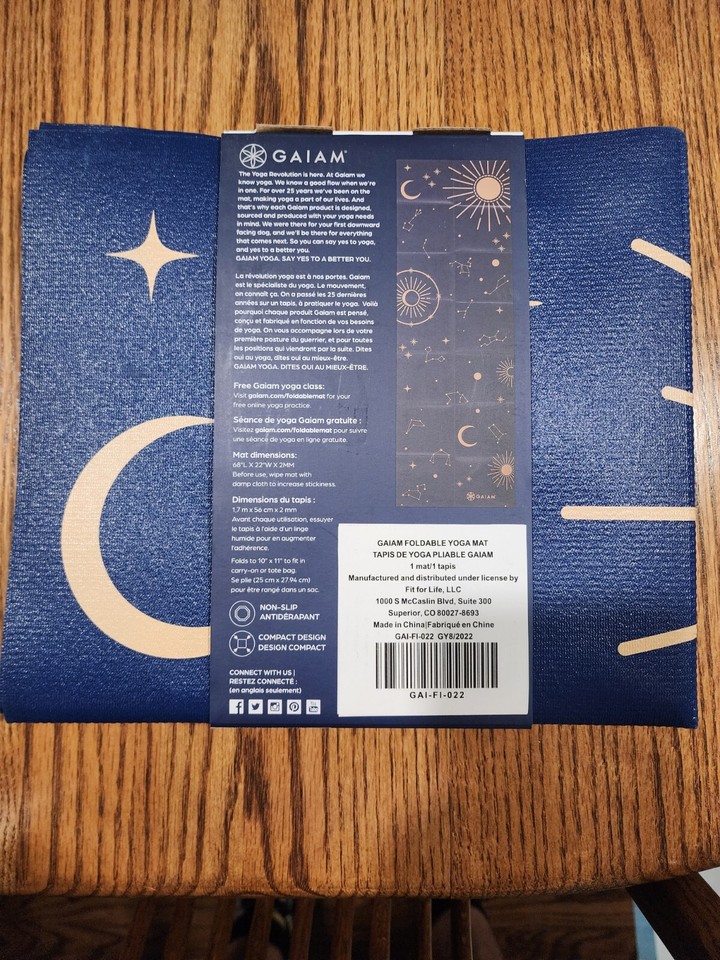 Gaiam Foldable Pliable Blue YOGA MAT 2 mm Compact Midsummer Nights. NEW ...