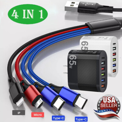Multi Charging Cable 4 in 1 Multiple USB Fast Charger For iPhone Type C ...