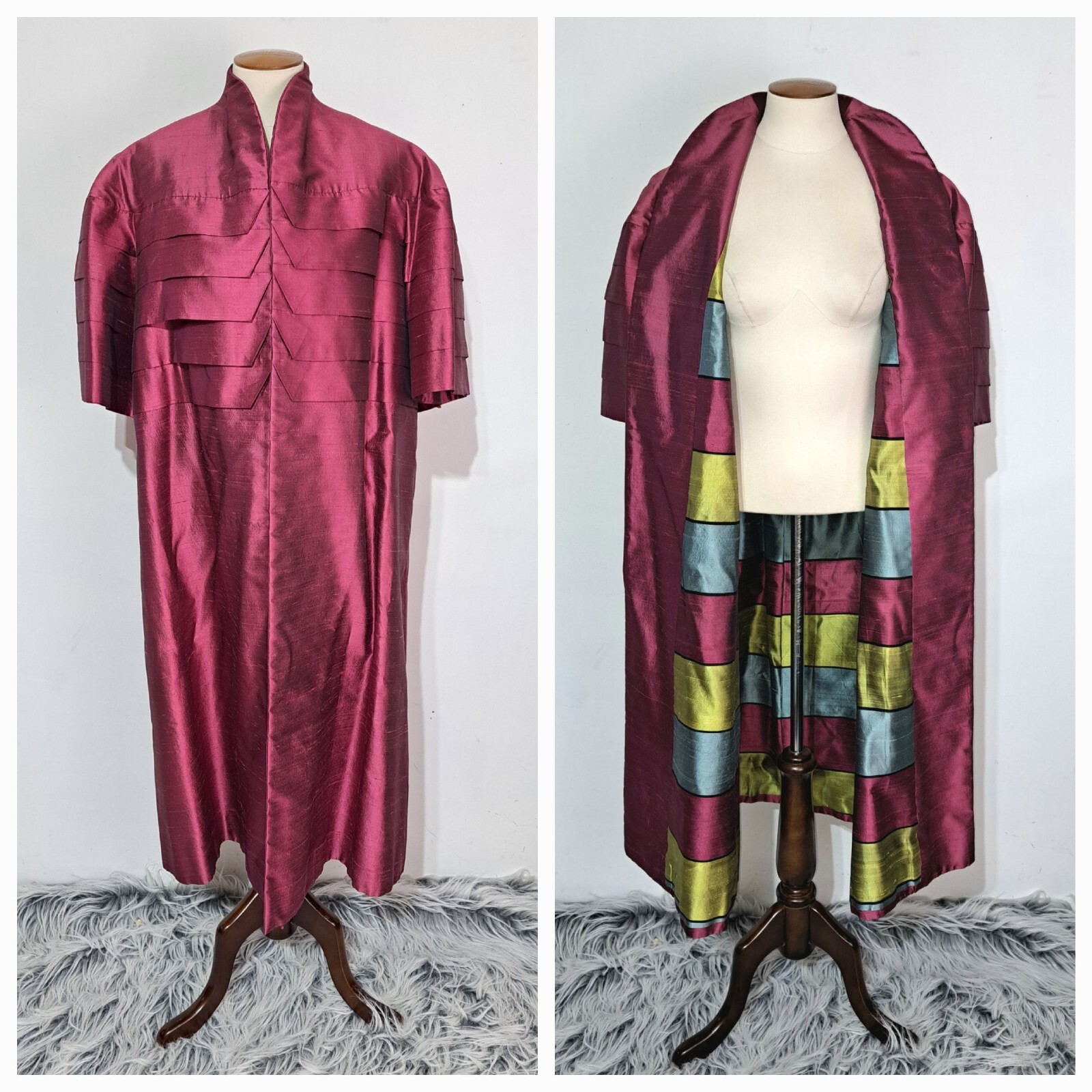 Vintage Jean Desses Paris Pleated Silk Coat Contrast … - Gem